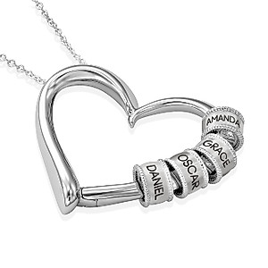 MYKA - Personalized Heart Shape Necklace with Engraved Beads for Women, Custom Inscribed Names, Optional Diamond Stone, Dainty Fashion Jewelry for Mom, Grandma for Mother's Day