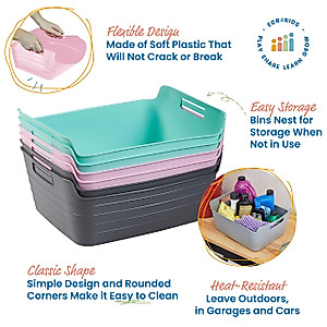 ECR4Kids Bendi-Bins with Handles, Multipurpose Flexible Plastic Storage Baskets, Stackable Baskets, Soft Plastic Storage Bin, 13in x 10in, 6-Piece (Pastel)