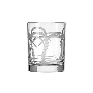Rolf Glass Palm Tree Double Old Fashioned Glass 13 ounces | Engraved Whiskey Glasses | Lead-Free Tumbler Glass | Proudly Made in the USA (Set of 4)