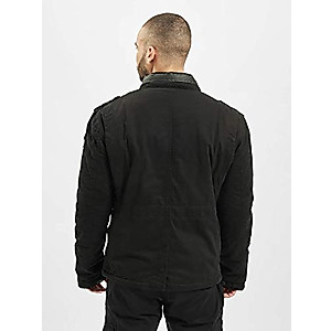 Brandit Individual Wear Britannia Winter Jacket - Men's Cotton Winter Coat with Teddy Lining, Hidden Hood, and Stand-Up Collar, Black - Small