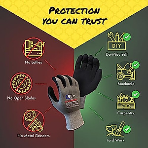 Quest Cut Resistant Work Gloves – Cut Proof Working Gloves Heavy Duty Cutting and Abrasion Protection – Puncture Resistant Gloves - Large, Pack of 3 Pairs