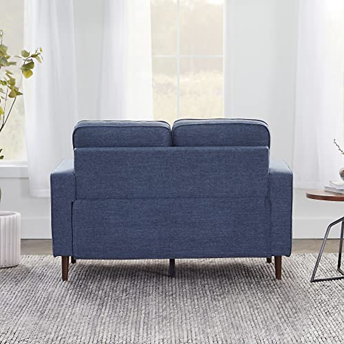 Edenbrook Lynnwood Upholstered Loveseat - Living Room Office or Bedroom - Mid-Century Modern Design Furniture - Buttonless Tufting - Simple Assembly - Includes 2 Bolster Pillows - Navy