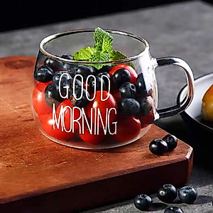 CHDHALTD 350ml Glass Mugs With Handle,Good Morning Cup,Coffee Mug,For Coffee, Tea, Soup,Juice,Milk,Clear Drinking Cup