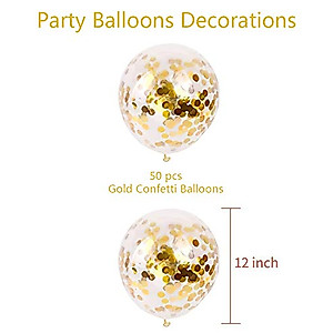 50pcs Gold Confetti Latex Balloons, 12 inch Gold Balloons with Golden Paper Dots for Graduation Wedding Birthday Baby Shower Party Decorations