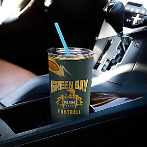 Custom Green Bay Tumbler 20oz Stainless Steel with Lid & Straw Personalized Football Fans Gifts for Women Men Travel Cup Insulated Tumbler Add Name Number