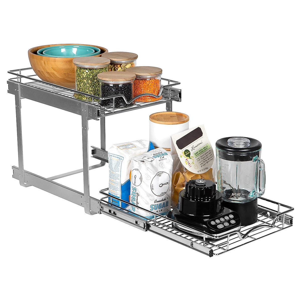 Hold N’ Storage Pull Out Cabinet Organizer 2 Tier – Heavy Duty Metal with Lifetime Limited Warranty -Anti Rust Chrome Finish - 15.5" W x 21" D x 16.5" H