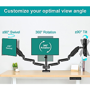 MOUNT PRO Triple Monitor Desk Mount - Articulating Gas Spring Monitor Arm, Removable with Clamp and Grommet Base - Fits 13 to 27 Inch LCD Computer Monitors, VESA 75x75, 100x100