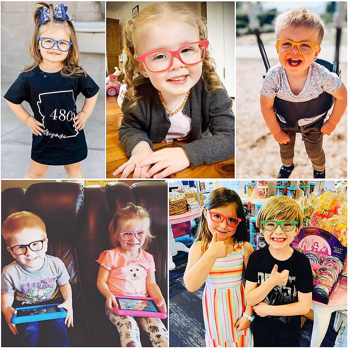 SUNOVELTIES 12 Pack Kids NO LENS Ultralight Square Costume Frame Glasses Neon Color Party Favors for Boys Girls Daily Outfit Accessories