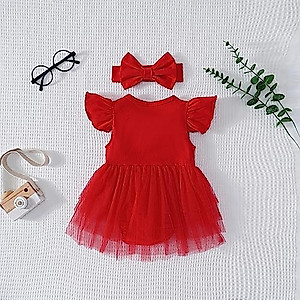 Infant Girl Tutu Dress Baby Girl Ruffle Romper Dress Toddler Girl Solid Color Skirts with Headband Summer Clothes (Red, 6-12 Months)