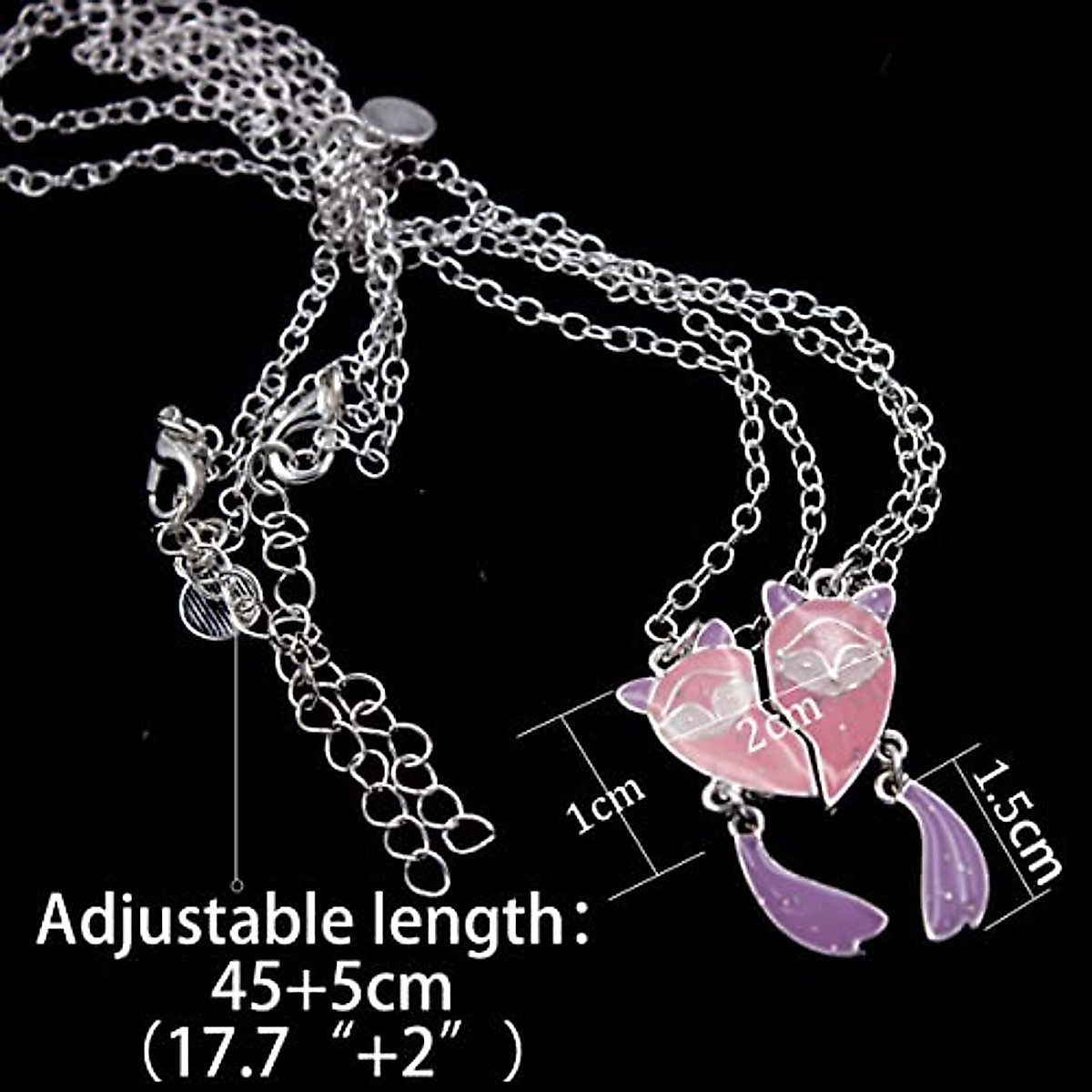 yomlry 2Pcs Best Friend Necklace Heart Pendant BFF Gifts Necklace Fox Charm Friendship Jewelry for Girls purple
