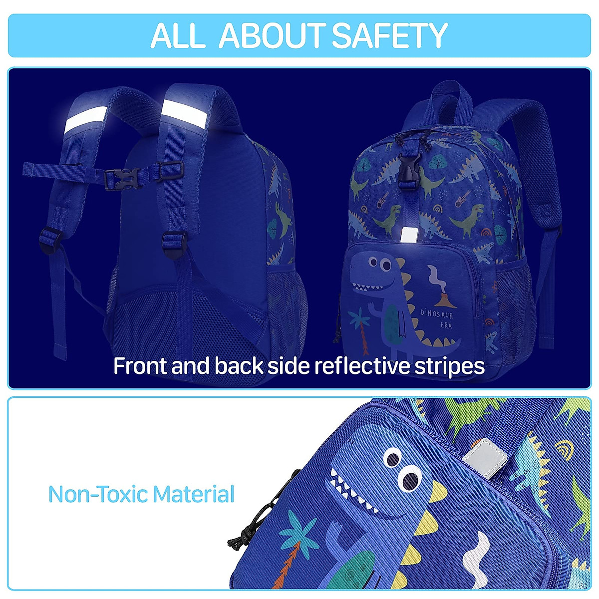 Bagseri Kids Clear Backpack Boys - 15 Inch Kids Backpacks for School Safe and Lightweight Spinal Protection Bookbag for Boys Clear Bookbag for Kids Aged 3 to 7, Black Dinosaur