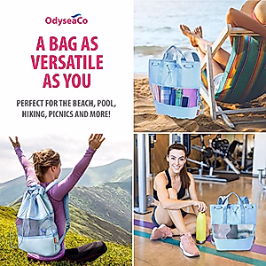 Beach Backpack Lightweight (Blue) - Beach Bags for Women Waterproof Sandproof - Neoprene Drawstring Bag Serves as Gym, Workout, Pool Bag & Beach Bag 