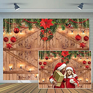 CYLYH 10x8FT Christmas Backdrop New Year Party Background Barn Door Backdrop Family Party Christmas Decoration Background Photo Studio Props D507