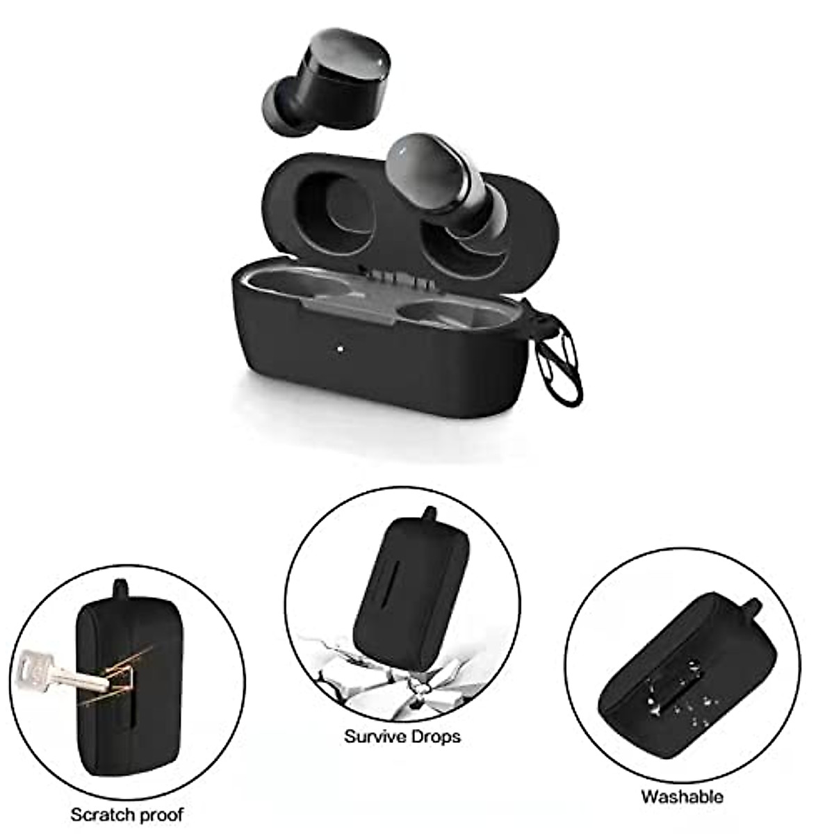 Ankersaila Soft Silicone Case Compatible with Skull Candy Jib True, Portable Scratch Shock Resistant Protective Case Cover (Black)