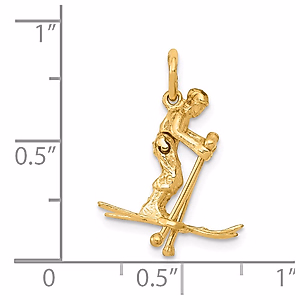 Solid 14k Yellow Gold Moveable Snow Skier Charm Pendant (15mm x 20mm)