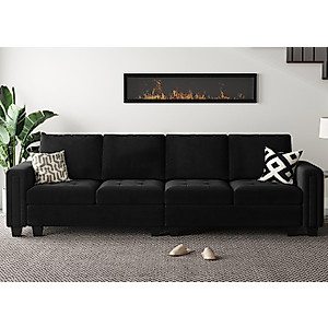 Belffin Velvet Modular 4 Seat Sofa Couch Sectional 4-seat Sofa Couch for Living Room Black