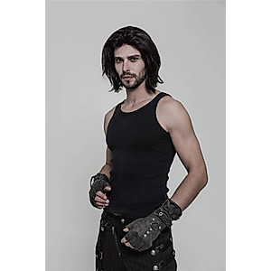 Punk Rave Steampunk Fingerless Gloves for Men Motorcycle Cotton Gloves Grey Coffee Driving Gloves (XL-XXXL, Grey)