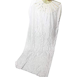 RuiXiang 1.8M Long Dance Fan,Belly Dance Bamboo Fan,Yangko Fan Silk Fan,Square Dance Morning Practice Simulation Silk Fan (White -Left Hand)