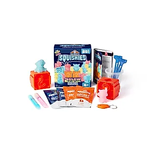 Elmer’s Squishies Kids’ Activity Kit, DIY Glow in the Dark Squishy Toy Kit Creates 2 Mystery Characters, 13 Piece Kit