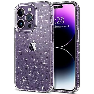 Hython Case for iPhone 14 Pro Case Glitter, Cute Sparkly Clear Glitter Shiny Bling Sparkle Cover, Anti-Scratch Soft TPU Thin Slim Fit Shockproof Protective Phone Cases for Women Girls, Clear Glitter