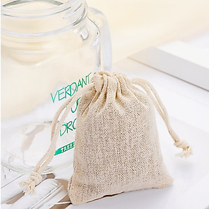 handrong 100pcs Small Cotton Double Drawstring Bags Reusable Muslin Cloth Gift Candy Favor Bag Jewelry Pouches for Wedding DIY Craft Soaps Herbs Tea Spice Bean Sachets Christmas, 3x4 inch