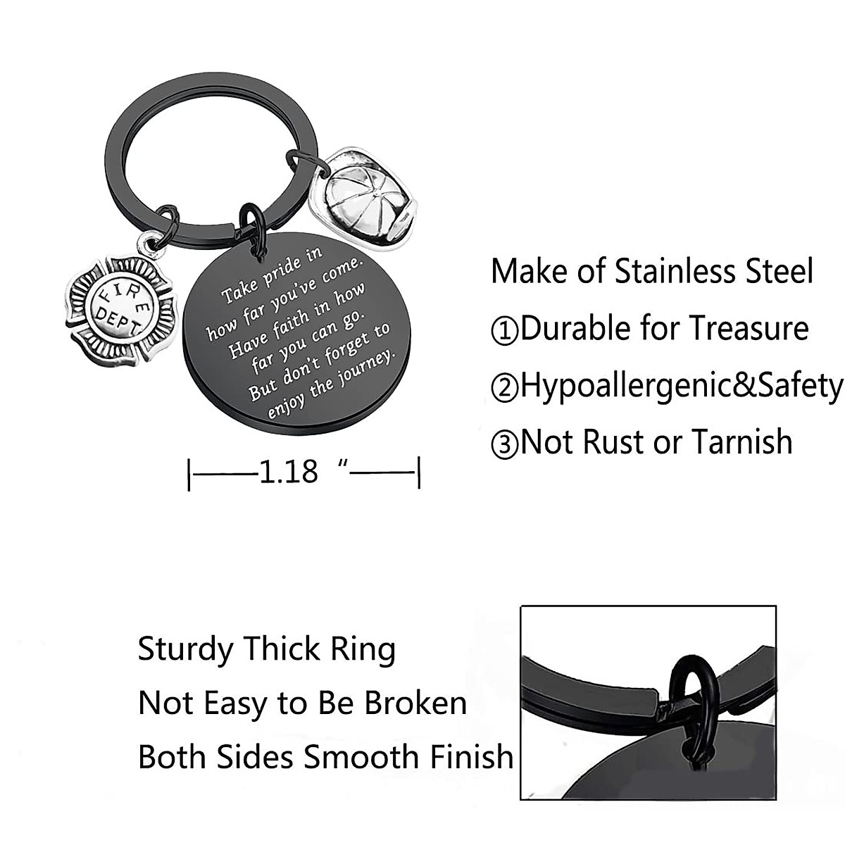 FUSTMW Firefighter Gifts Keychain Fireman Gifts Firefighter Graduation Gifts Take Pride in How Far You Have Come (Black)