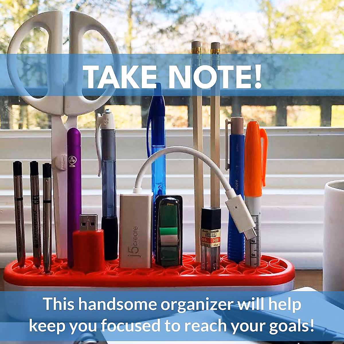 Madam Sew Upright Sewing Tools Caddy Desktop Organizer for Craft and Quilting Supplies Holds Scissors, Seam Rippers and Markers | Tabletop Sewing Accessories Storage Organizer | Red and Yellow Set