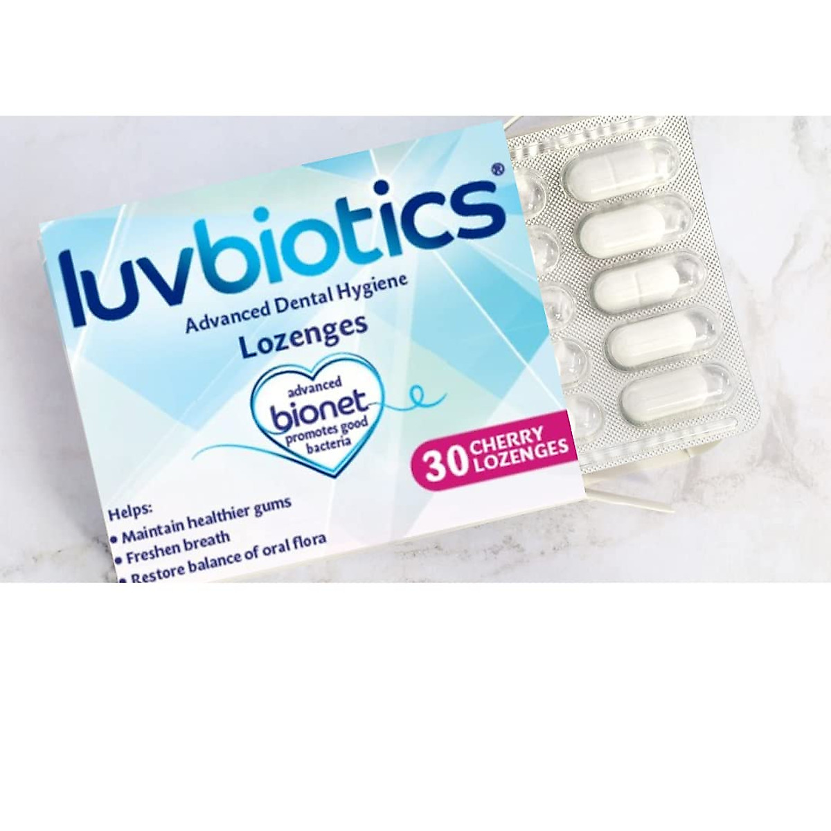Luv Biotics Cherry Lozenges with Probiotics & Xylitol Promotes Good Oral Microbiome for Healthy Gums, Fresh Breath & Cavity Protection. No Artificial Colours/preservatives. 3 Pack of 30's