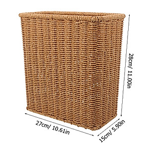 Ciieeo Wicker Trash Can Slim Woven Trash Basket Wastepaper Basket Narrow Garbage Bin Rubbish Can Storage for Dorm Laundry Bathroom Bedroom Kitchen