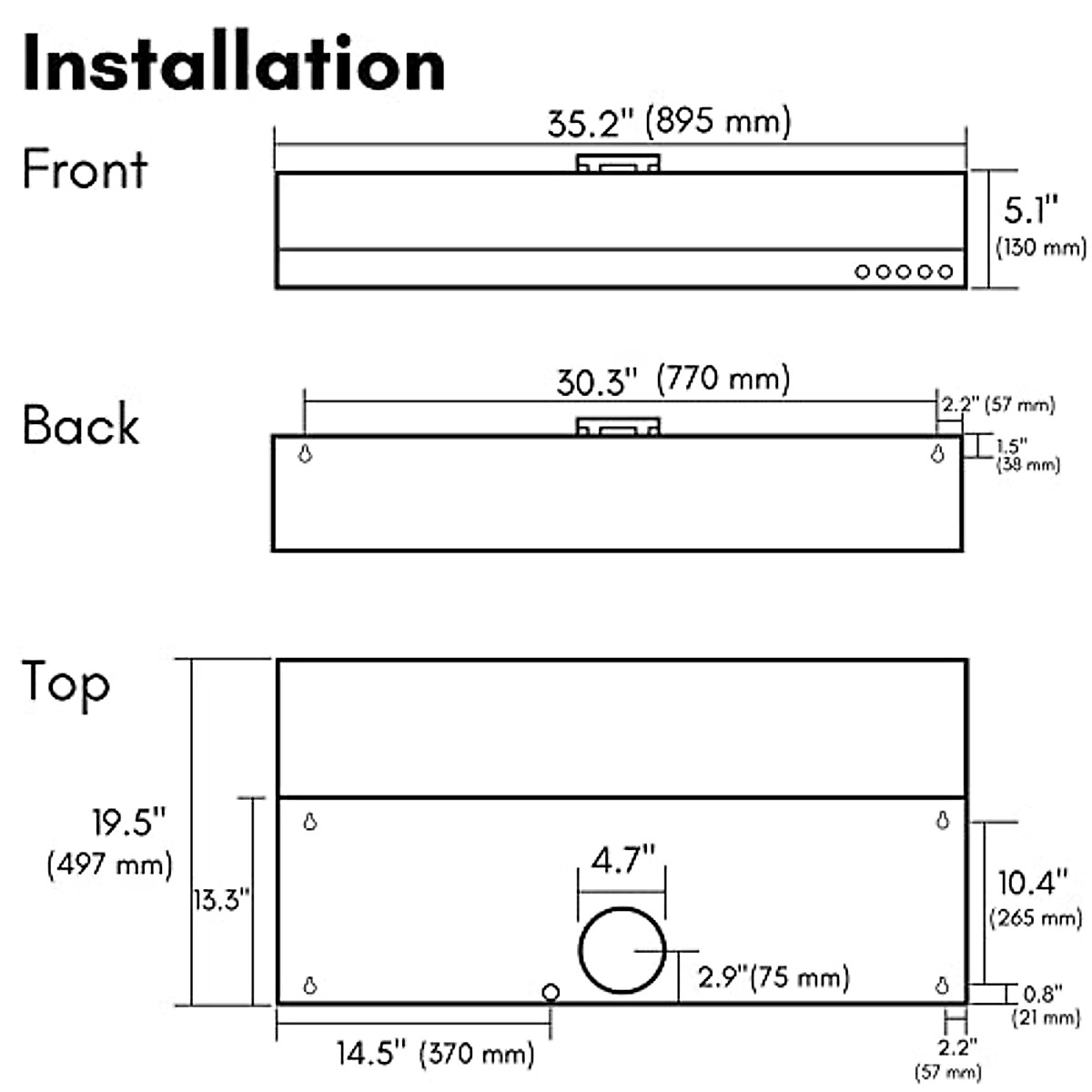 Slim Under Cabinet Range Hood in Stainless Steel, 36 Inch, Ducted Ductless Convertible Kitchen Hood, Dual-motor Exhaust Fan, Top and Rear Vent, 3-Speed, LED Lights, HTH HTHOMEPROD