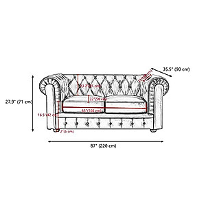 Modern Victorian Couch BIGMAII Beige Faux Leather Chesterfield Upholstered Sofa Button Desgin Rolled Arm 4 Seater Couches for Living Room - 87" L