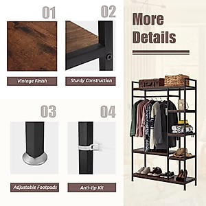 JOMMED Clothing Rack with Shelves Free Standing Closet with Shelves and Hanging Rod, Industrial Clothing Rack for Bedroom