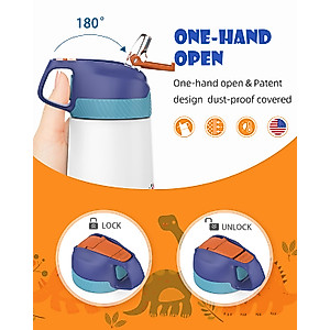 FEIJIAN Kids Insulated Water Bottle With Straw Lid 14oz, Leak-Proof BPA-FREE Metal Drink Flask, Double Wall Vacuum Stainless Steel Cup