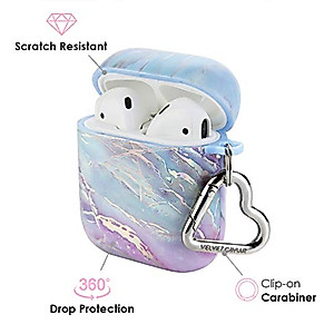 Velvet Caviar Marble AirPod Case for Women & Girls [Updated Top] with Keychain - Cute Protective Hard Cases Compatible with Apple Airpods 1/2 (Holographic Pink Blue)