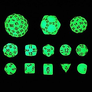 Bescon Super Glowing in Dark Complete Polyhedral RPG Dice Set 13pcs D3-D100