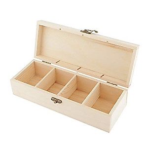 Bonarty 4 Slots Unfinished Wood Box, Square Wood Jewelry Box with Locking Clasp Wood Box Organizer for Crafting Gift Box Artist Tool and Brush Storage Box