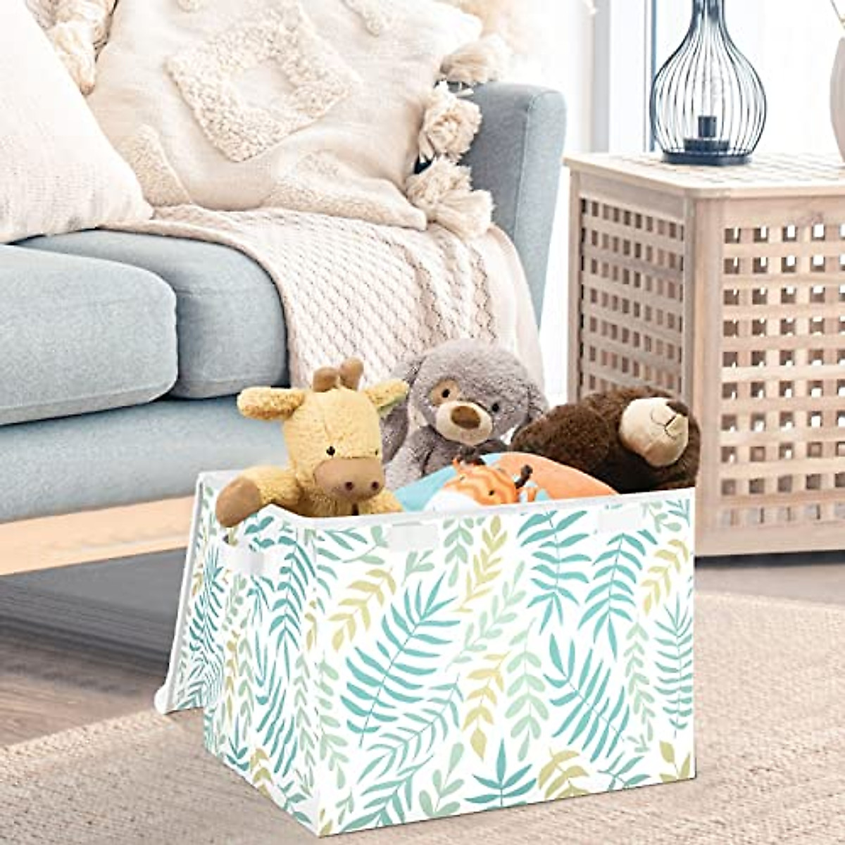 CaTaKu Tropical Leafs Storage Bins with Lids and Handles, Fabric Large Storage Container Cube Basket with Lid Decorative Storage Boxes for Organizing Clothes