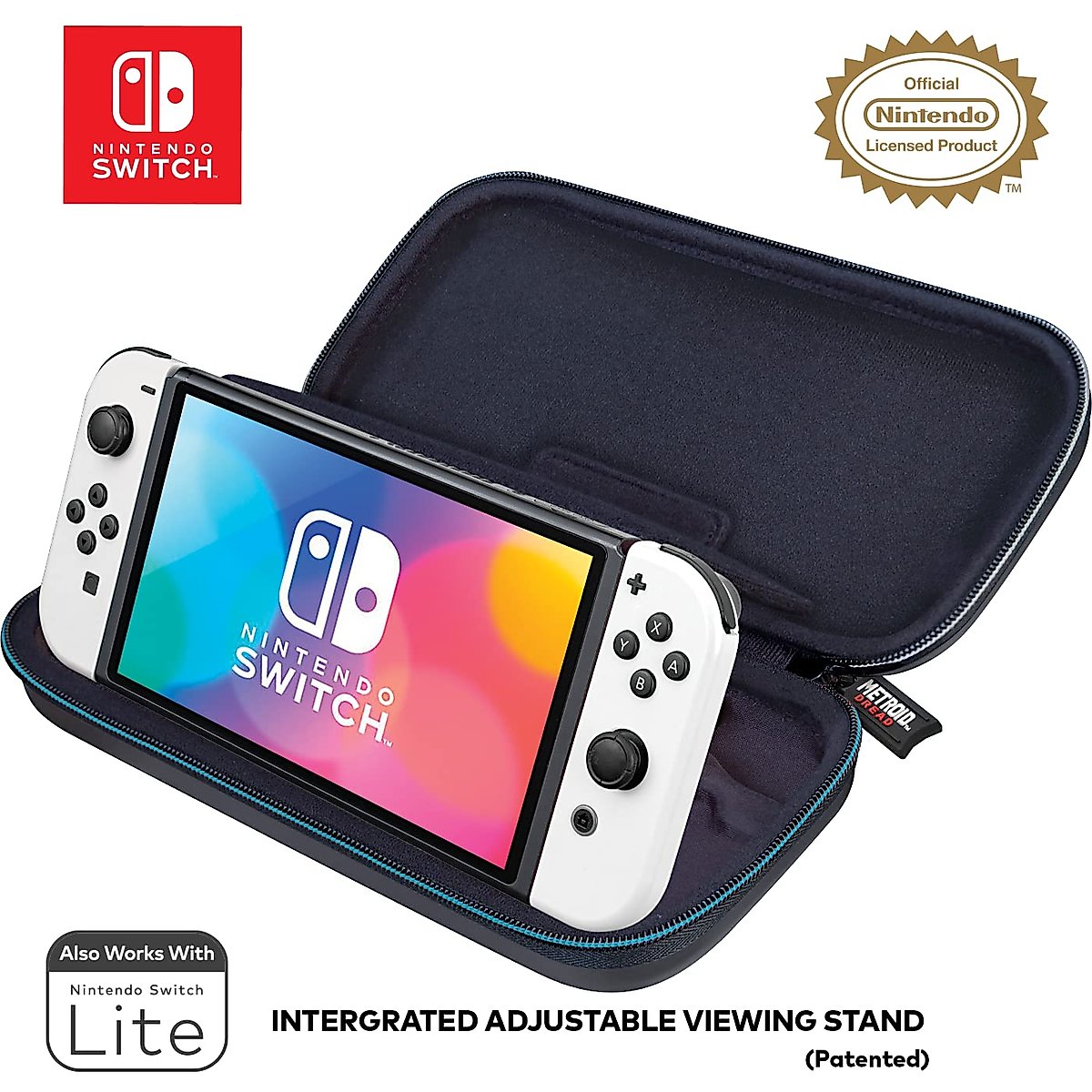 Game Traveler Metroid Nintendo Switch Case - Switch OLED Case for Switch OLED, Original Switch, Adjustable Viewing Stand & Bonus Game Cases, Deluxe Carry Handle, Licensed Nintendo Switch game case