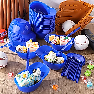 Nuogo Baseball Helmet Ice Cream Snack Bowl and Disposable Taster Spoons Set Mini Baseball Party Favors Small Dessert Ice Cream Bowls Serving Candy Sundae Cups for Ice Cream Sundae Party Supplies (12)