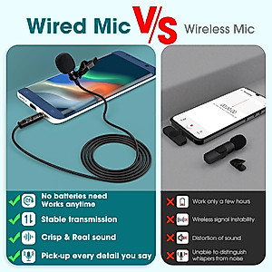 PoP voice Premium 16 Feet Dual-head Lavalier Microphone, Professional Lapel Clip-on Omnidirectional Condenser Mic for Apple iPhone,Android,PC,Recording Youtube,Interview,Video Conference,Podcast