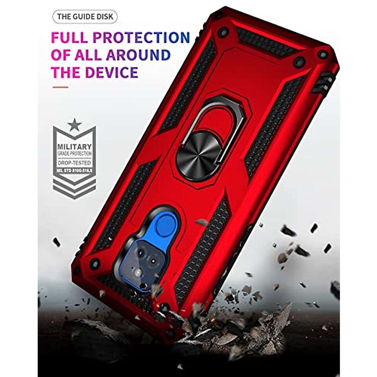 YZOK Compatible with Moto G Play Case,with HD Screen Protector,[Military Grade] Ring Car Mount Kickstand Hybrid Hard PC Soft TPU Shockproof Protective Case for Motorola Moto G Play 2021 (Red)