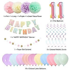 BRT Bearingshui 11th Birthday Decorations, 40 Inch Rainbow Gradient Number 11 Balloon, 11th Birthday Balloon, Happy Birthday Banner, Children’s 11th Birthday Party Supplies for Kids