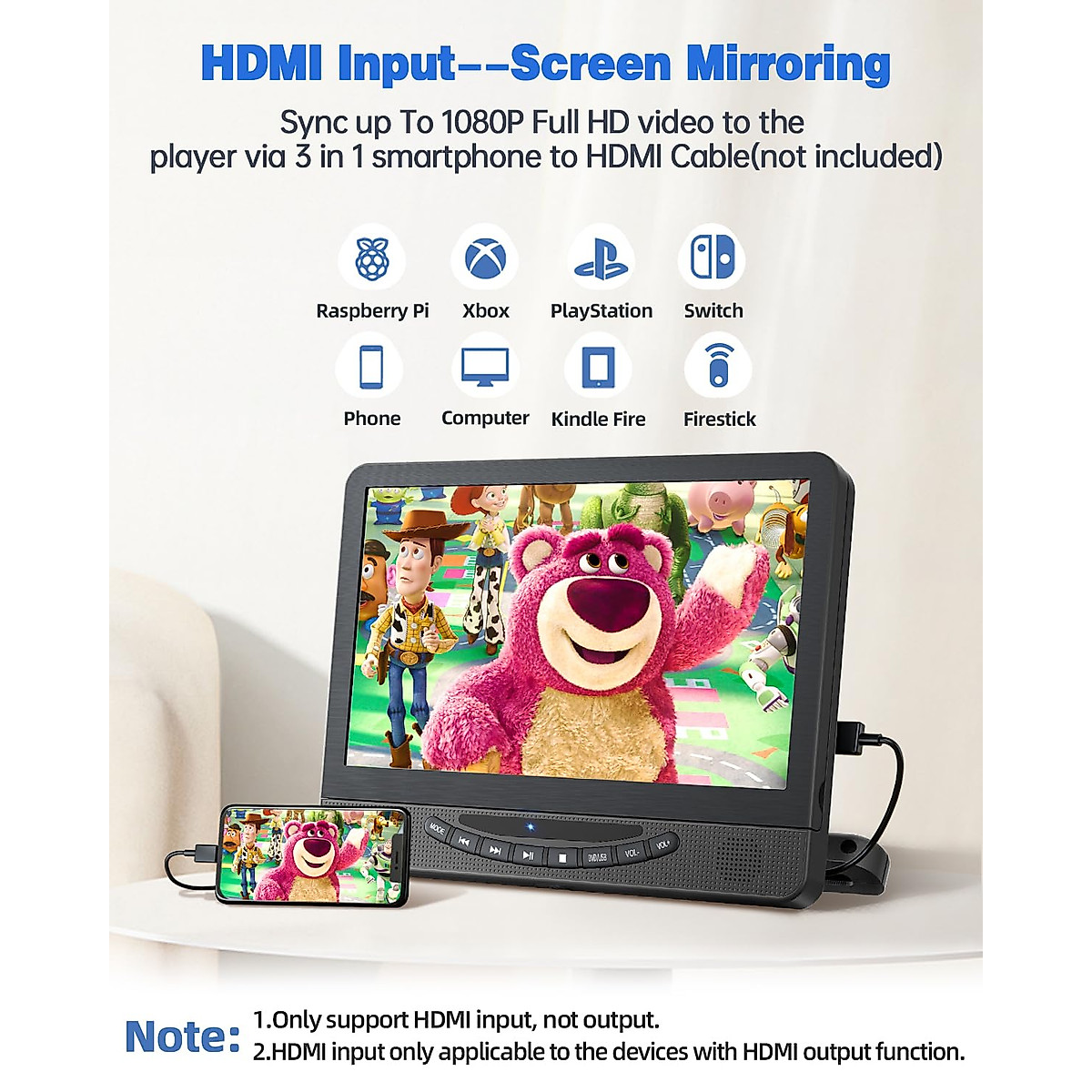 12" Portable DVD Player for Car with 1080P HDMI Input, FELEMAN Car DVD Player Dual Screen with Full HD Digital Signal Transmission, 5-Hour Rechargeable Battery, Support USB, Last Memory(1 Player+1 Mon