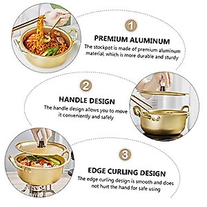 Yardwe 1pc Korean Instant Noodle Pot Foods Ceramic Nonstick Frying Pan Japanese Wok Metal Stock Pot Lid Cooking Pot Ramyun Hot Pot Practical Noodles Pot Kitchen Gadget Binaural Candy