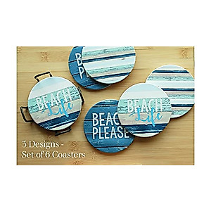 PANCHH Beach Coastal & Ocean Sea Tropical Theme Coasters for Drinks, Kitchen Decor and Gifts for Beach House and Home Beach Bars - Coasters for Wooden Table - Set of 6 with Holder, Absorbent