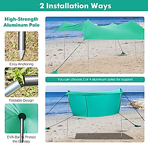 Tangkula 10 x 9 ft Family Beach Sunshade, UPF50+ Sun Shade Tent Canopy with Aluminum Poles, 4 Sandbag Anchor and 4 Peg Stake, Portable Beach Canopy Up to 7 People, Lightweight but Heavy Duty