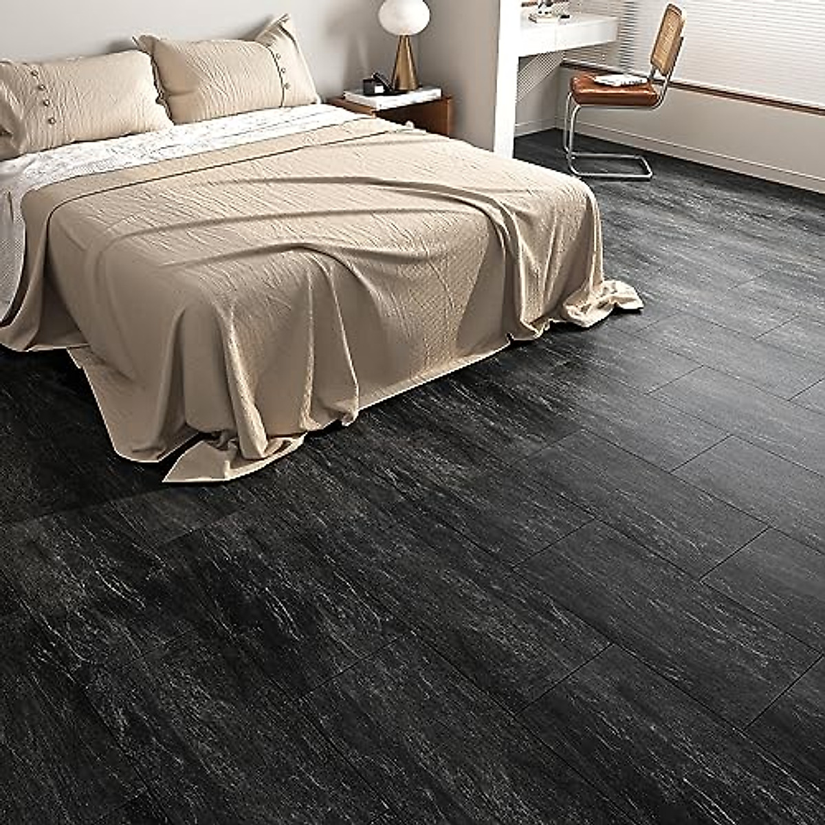 FunStick 15 Pcs 12x24 Peel and Stick Flooring Tiles Black Grey Marble Self Adhesive Vinyl Floor Tiles Peel and Stick Floor Tile Waterproof Vinyl Plank Flooring for Bathroom Kitchen Bedroom Wall Tiles