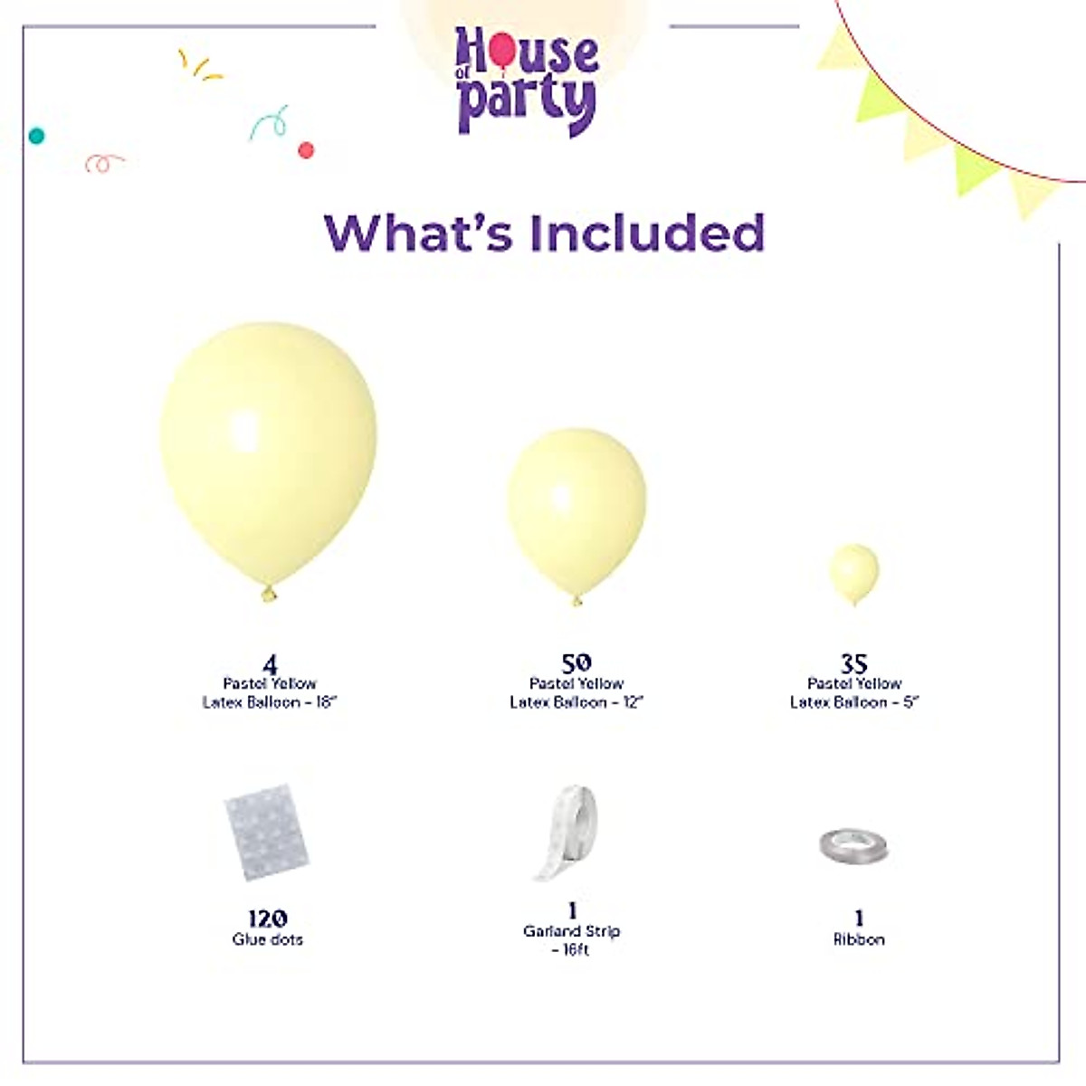HOUSE OF PARTY Pastel Yellow Balloons - Pale Yellow Balloon Garland Kit, 5/12/18 Inch Light Yellow Balloons for Easter Party Decorations, Bridal Shower, Wedding & Birthday Decorations