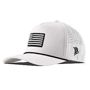Branded Bills Vintage Old Glory PVC Curved 5 Panel Rope Hat, White/Black Rope, Fits 7-7 7/8, Adjustable Snapback | Lightweight, Comfort Stretch, & Quick Dry Baseball Cap