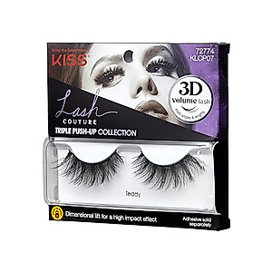 KISS Lash Couture Triple Push-Up, False Eyelashes, Teddy', 12 mm, Includes 1 Pair Of Lash, Contact Lens Friendly, Easy to Apply, Reusable Strip Lashes